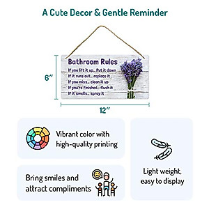 Fun-Plus Lavender Bathroom Decor, 12″x6″ PVC Plastic Wall Decoration Hanging Sign, High Precision Printing, Water and Humidity Proof, Bathroom Rules, Purple Bathroom Accessories, Lavender