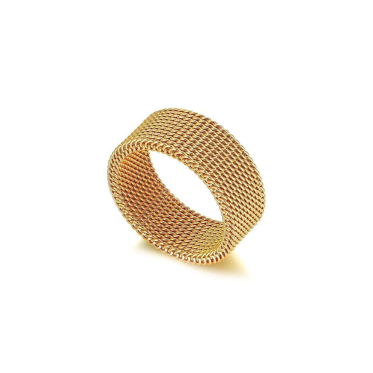 Fusamk Fashion 18K Gold tainless Steel Mesh Band Ring(Gold(9))