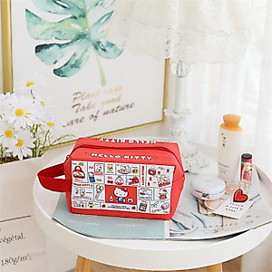 Kitty Travel Cosmetic Bag, Large Capacity Cartoon Cosmetic Pouch Makeup Bag with Zipper, PU Travel Toiletry Bag Makeup Accessories Organizer, Foldable Storage Bags Makeup Pouch for Women Girls