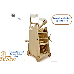 PATHFINDERS STEM Kit – Medieval Siege Tower with Catapult | Wooden Building Kit for Kids Ages 12-14 | Engineering & Physics Toy | Hands-On STEM Project