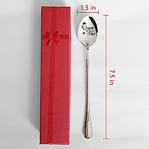 PZJIEAN Queen Bee Funny Engraved Stainless Steel Spoon, Best Ice Cream Coffee Dessert Spoon Gifts for Wife Girlfriend Sister Birthday Mothers Day Christmas