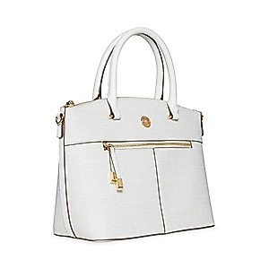 Anne Klein Dome Satchel, Cool Grey Lion Logo Print/Anne White