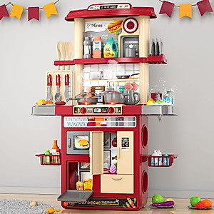 Kids Kitchen Playset for Toddlers Girls, Toy Kitchen Sets Pretend Play Food Toys for Kids Girls Ages 3 4 5 6 7 8, Play Kitchen Playset with Light Sound Spray, Toy Kitchen for Toddlers