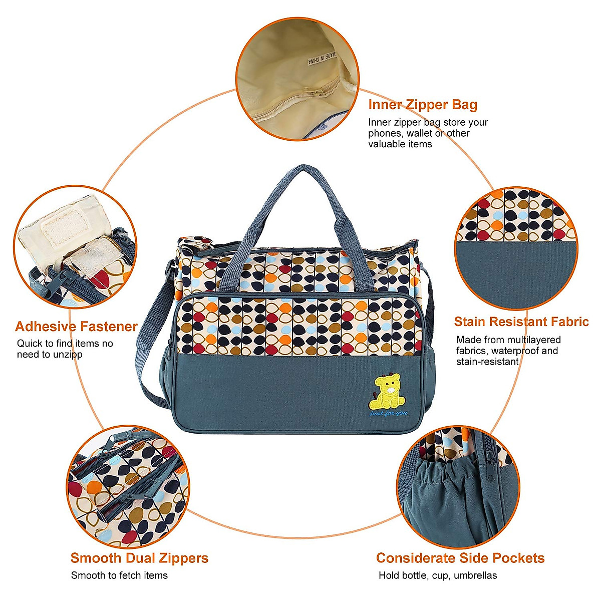 5PCS Diaper Bag Tote Set - Baby Bags for Mom (Gray)