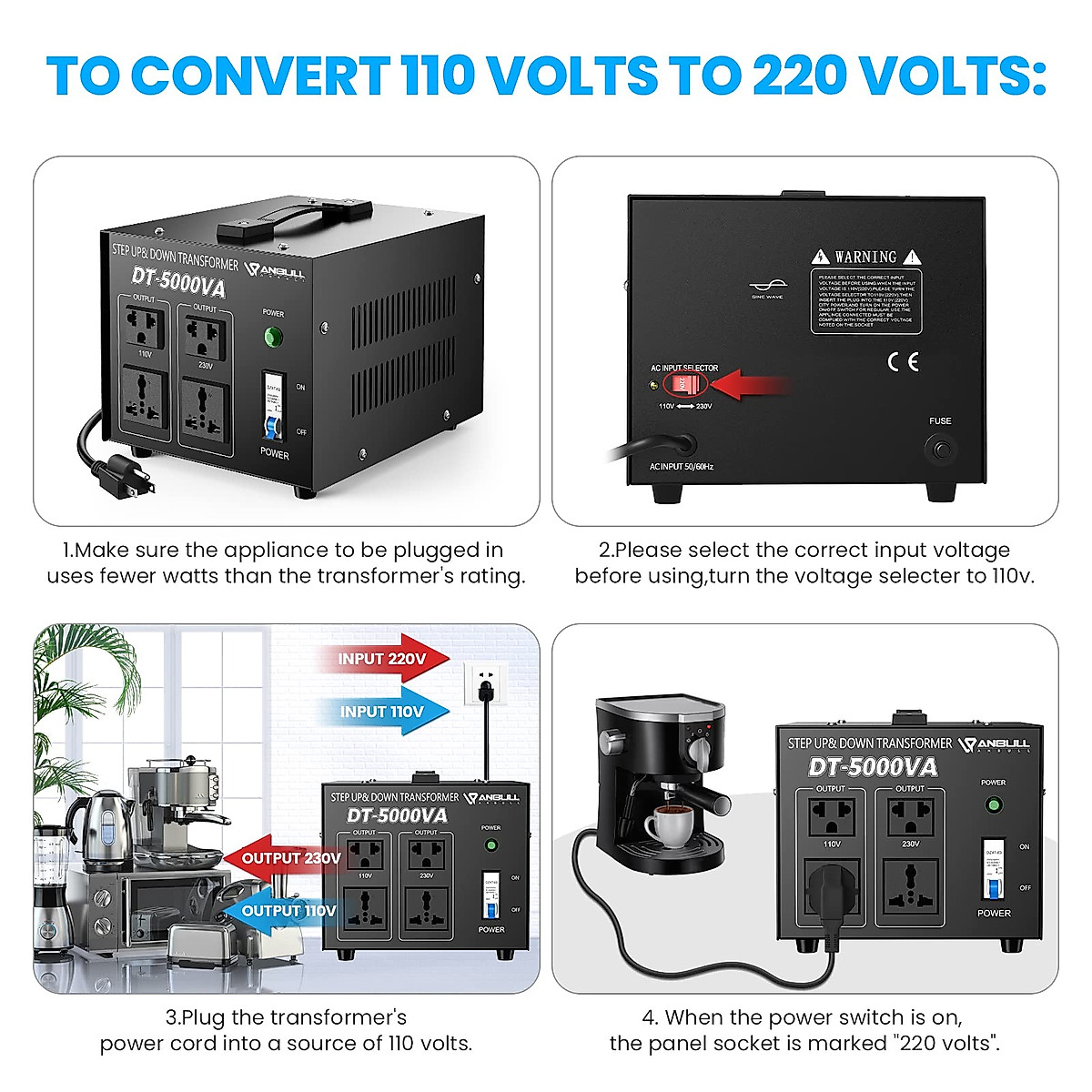 Anbull Voltage Converter 5000 Watt Voltage Transformer, AC 110V/120V/220V/240V Power Converter - Heavy Duty Step Up/Step Down Voltage Transformer Converter