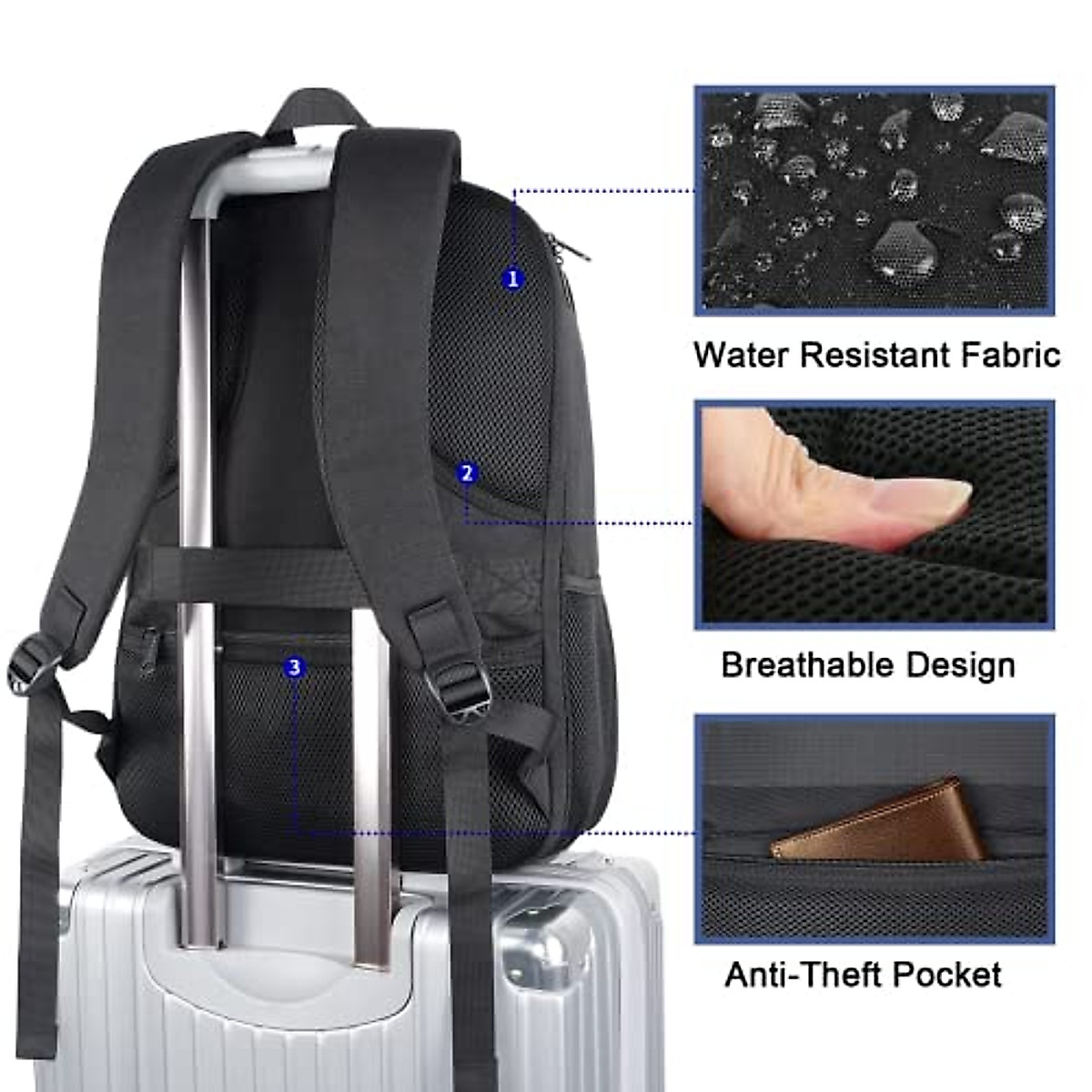 DEEGO Business Backpack for Men, TSA Approved Laptop Backpack for Men with USB Charging Port, Water Resistant Durable Anti Theft Work Backpack for Men Women Fits 15.6 Inch Laptop, Black