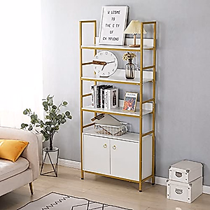 MELLCOM Golden Bookcase, 4 + 2 Tier Bookshelf with 2 Pull-Out Storage Cabinet Bohemian Style 71’’ Modern Bookshelves with 4 Adjustable Foot Pad Easy Assembled for Home, Office