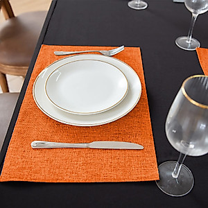 Rinpon Cloth Placemats Set of 8, Linen Type Fabric Placemats Machine Washable Placemats Heat Resistant Placemats Wrinkle Free Thick Polyester Kitchen Place Mats for Dining Table (Orange)