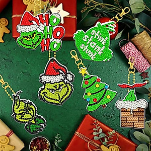12 Pcs Christmas Diamond Art Painting Keychains Kit Double Sided DIY Cute Christmas Diamond Art Painting Keychains for Beginners Adults Art Craft Supplies Christmas Holiday Gift