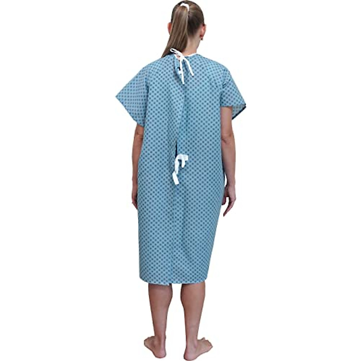AMU Solutions 12 Pack - Blue Hospital Gown with Back Tie/Hospital Patient Robes with Ties - One Size Fits All Wholesale