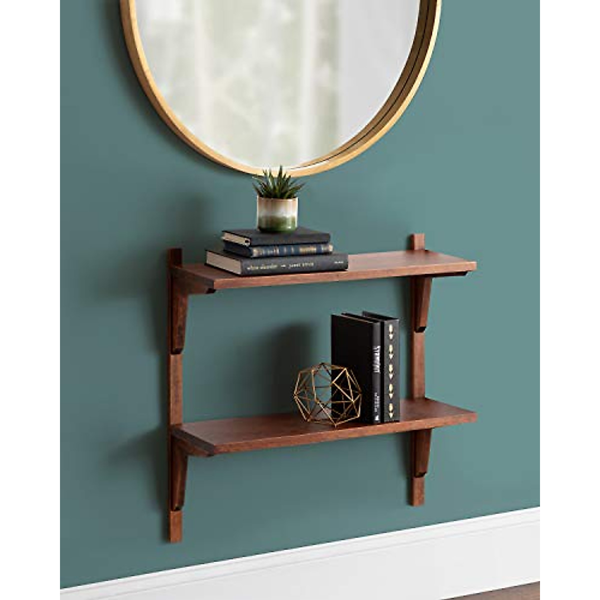 Kate and Laurel Meridien Mid-Century Wall Shelves, 24" x 8" x 24", Walnut, Transitional Wall Decor and Storage