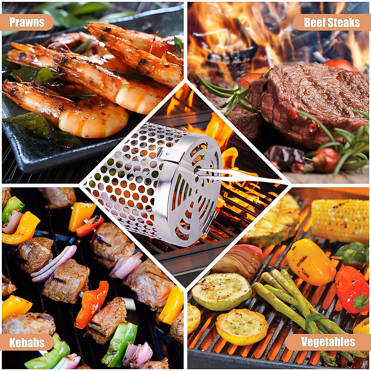 Grill Basket - Outdoor Rolling BBQ Basket - 2 Pcs Stainless Steel Grill Mesh, Rolling Grill Baskets for Outdoor Grill, Portable Grill Accessories for Outdoor Grill - Grilling Gifts for Men Dad Husband Him