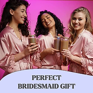 Taniri Personalized Bridesmaid Glass Tumbler Set with Straw - Flower & Name Customized Glass Tumbler - Bachelorette Party Tumblers - Bamboo Lid Iced Coffee Cup - Bridal Party Gifts