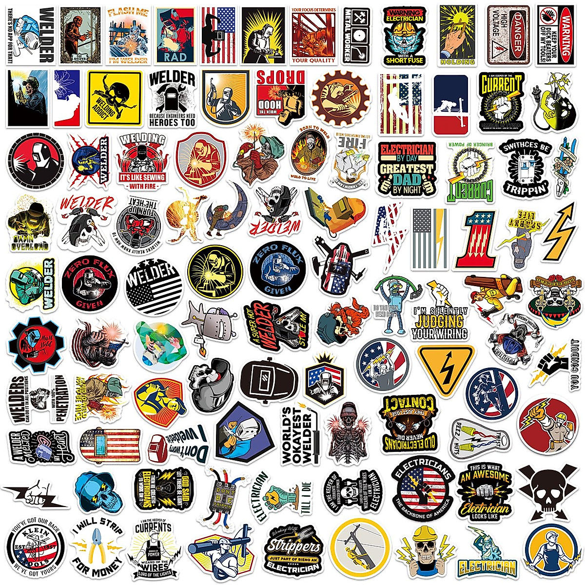 200Pcs Hard Hat Stickers Decals for Toolbox Helmet Hood, Funny Hardhat Stickers for Welder Electrician Construction Union Military Lineman, Waterproof Vinyl Stickers for Men