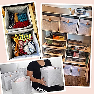 MILILOVE 5Pcs Felt Storage Basket 9x9.2x10.2 Cube, Fabric Cloth Storage Bin, Collapsible Organizer Basket with Handle for Cloth Toys Fordable Cloth Bin for Bedroom Playroom Office