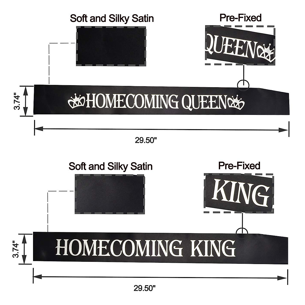 MEANT2TOBE Prom Sash and Crown for Girls and Boys - Fabulous Party Set: Glitter Sash + Rhinestone Silver Premium Metal Tiara for Her and Him, Prom Present for Graduation Party