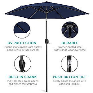 Best Choice Products 7.5ft Heavy-Duty Round Outdoor Market Table Patio Umbrella w/Steel Pole, Push Button Tilt, Easy Crank Lift - Navy Blue