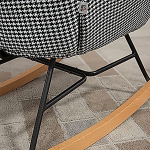 HOMCOM Glider Rocker with Ottoman Set, Houndstooth Nursery Rocking Chair, Upholstered Wingback Armchair for Living Room and Bedroom