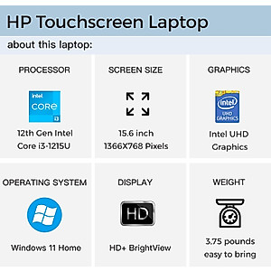 HP Laptop, 15.6" Touchscreen Laptop, 12th Gen Intel i3-1215U, 64GB RAM, 1TB SSD, Micro-Edge, Anti-Glare, Bluetooth, Wi-Fi, HDMI, Thin & Light, Win 11 H, with Mouse