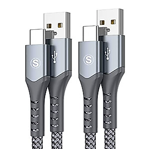 sweguard USB Type C Cable, 2 Pack (10ft+10ft) USB A to USB-C Fast Charger Nylon Braided Cord for Samsung Galaxy S21 S20 S10 S9 S8 Plus,Note 20 10 9 8 7,A71 A51 A32,LG,Moto,PS5-Grey