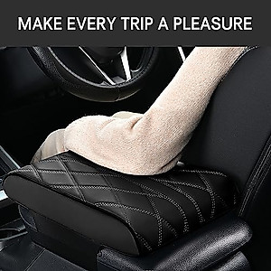 GKmow 1 PC Car Center Console Box Booster Pad, 12.99" x 8.26" x 1.96" Slow Rebound Memory Foam Leather Center Console Armrest Pad, Relieve Arm Fatigue, Suitable for Most Models (Black)