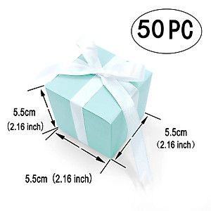 AKIO CRAFT Turquoise Small Cube Candy Boxes Bulk Teal Blue Wedding Party Favors Gift Boxes Baby Bridal Shower Thank You Treat Candy Boxes Supplies, 2x2x2 inch, 50pc