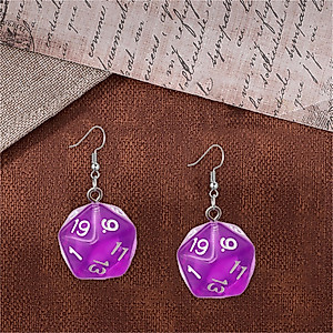 MALOYANVE 3D Dice Earrings for Women Creative Funny D20 Side Cubic Dice Geometric Dangle Drop Weird Earrings Aesthetic 80s Halloween Casino Costume Jewelry (Purple)