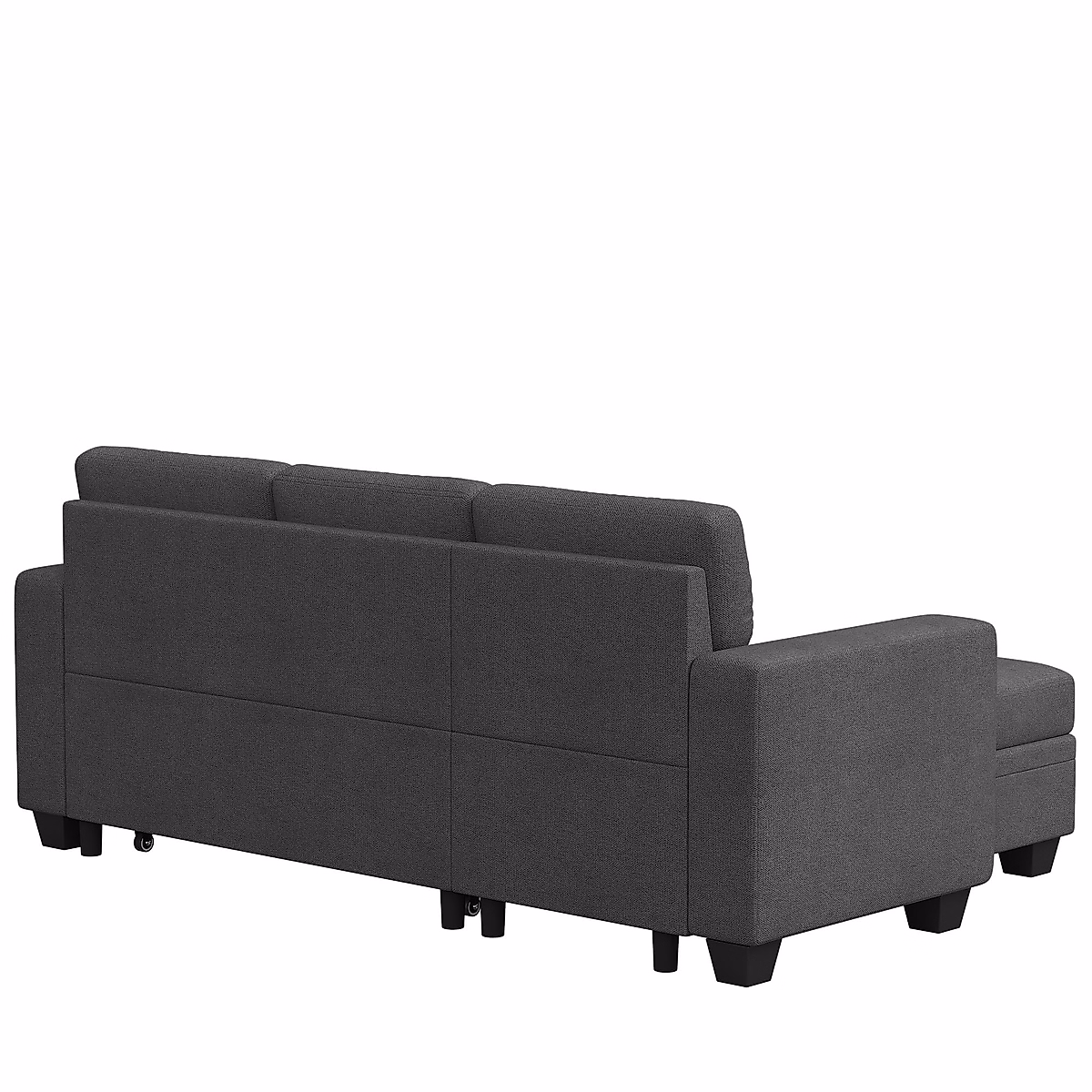 MMTGO 82" L-Shape Reversible Linen Sleeper Sectional Sofa, with Pull Out Bed, Storage Chaise and Arms, Corner Couch for Apartment, Dorm, Living Room