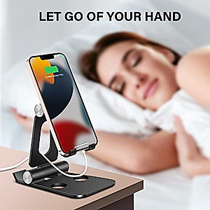 Vakoo Phone Stand, Adjustable Phone Holder for Desk, Upgraded Aluminum Cell Phone Stand Cradle Dock Compatible with iPhone/iPad/Smartphones/Switch/Android, Black
