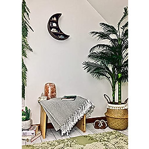 Maduxy Wooden Crescent Moon Shelf - Moon Wall Decor Crystal Display Shelf, Rustic Boho Decor, Unique Shape Moon Phase Shelves for Crystals and Stones