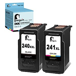 Penguin 240XL 241XL Ink Cartridges for Canon Printers PIXMA MG3620 3600 TS5120 MG3520 MX472 MX452 MX470 MG2220 Remanufactured High Yield 240 241 XL Black/Color Combo Pack
