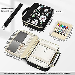 KWANITHINK Large Bible Covers for Women, Girls Bible Cover, Womens Bible Case Bible Bag Large Size, Bible Book Carrier, Bible Cover with Shoulder Strap, Carrying Church Book Case with Pockets (Black)