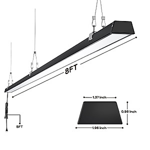 TychoLite 8FT LED Shop Light, 100W 12500lm, 5000K Daylight, Compact Black 8 Foot Commercial Lighting Fixtures for Workshops, Garage, Office, Surface/Suspension Mount, with 5FT Cord Switch, 8 Pack