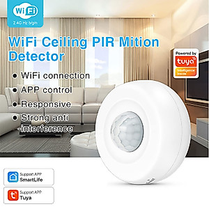 WiFi Smart Motion Sensor: PIR Motion Detector Alert, Wireless Infrared Home Security System with Free App Alerts, 360 Degree Detection Range, No Hub Required, for Smart Home Automation