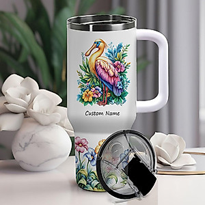 Personalized Roseate Spoonbill Tumbler 40oz – Stainless Coffee Travel Mug with Lid and Straw – Animal Gift for Women Girls Birdwatcher Christmas Birthday lj7dUe