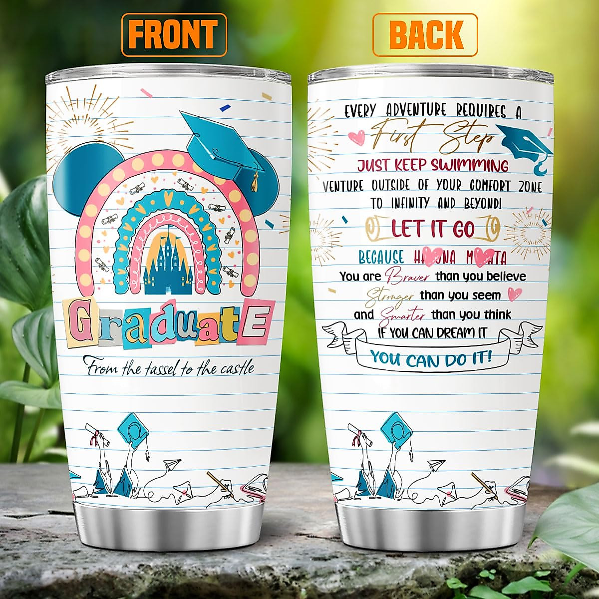 JENOIS Graduation Gifts, Graduation Tassel Castle, Tumbler 20 Oz With Lid And Straw, Tumblers Of Class