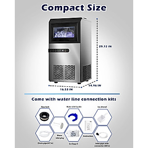 Commercial Ice Machine, 130LBS/24H, 60 Ice Cubes/Cycle Free Standing Under Counter Ice Maker w/Large Ice Bin, 2 Auto Water Inlet Modes, Self Clean, 24H On/Off Timer for Home Party & Business