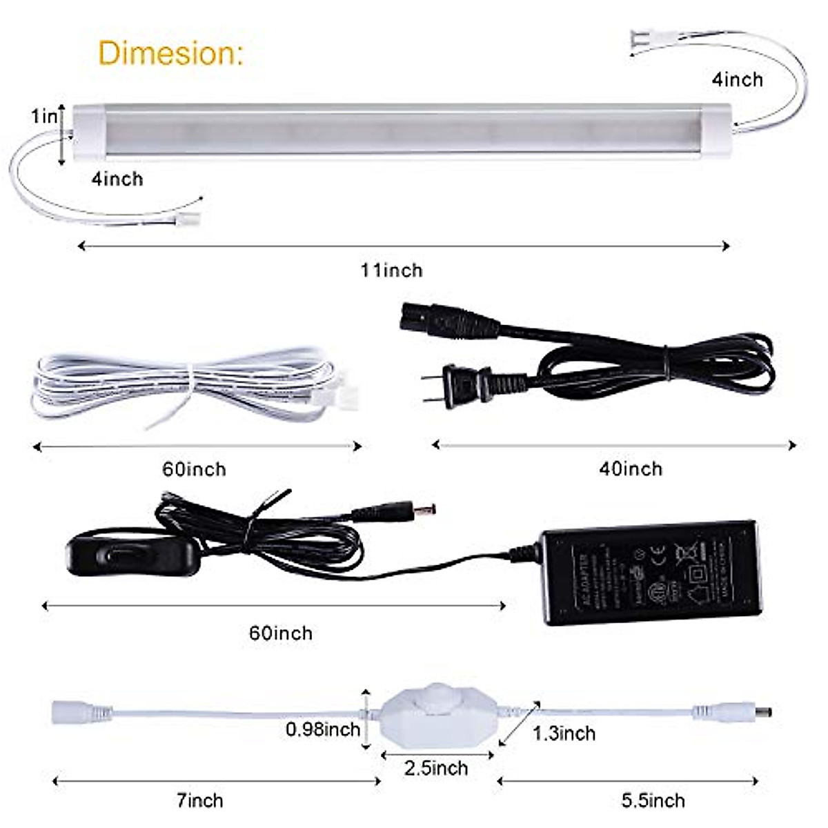 LED Under Counter Light Fixtures, 6pcs Hardwired Dimmable Cabinet Strip Lights Kit, 12 in 24V Plug in Linkable Cabinet Lights for Kitchen, Closet, Showcase, Bar, Shelf Lighting(Day White,6000K)