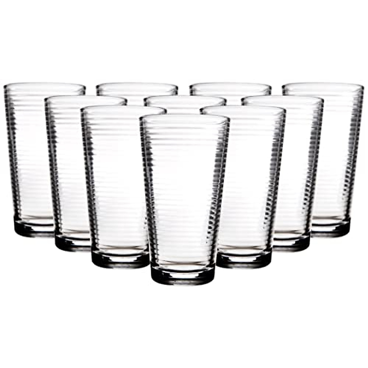 Glaver's Drinking Glasses - Set of 10 - Highball Glass Cups, Premium Quality Cooler 17 Oz. Ribbed Glassware. Ideal for Water, Juice, Cocktails, and Iced Tea. Dishwasher Safe.
