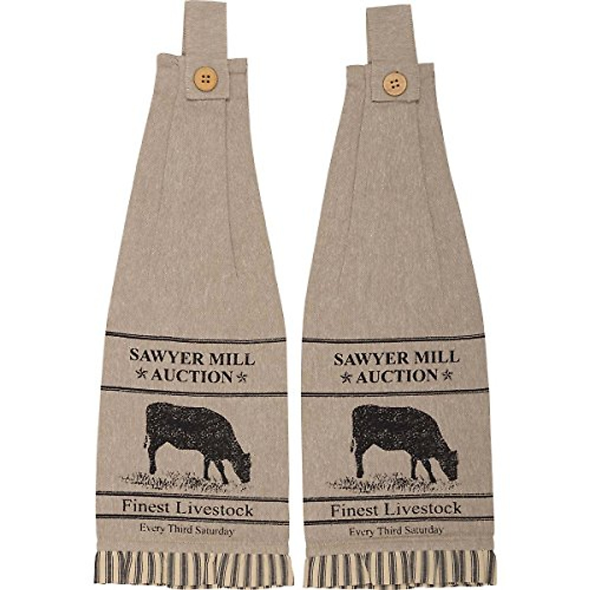 VHC Brands Sawyer Mill Charcoal Kitchen Hand Towel Set Vintage Cow Cotton Muslin Tea Towels