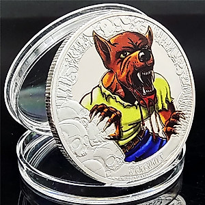 European and American Halloween Cultural Commemorative Coins Werewolf Commemorative Coins Foreign Currency Wolf Coins Painted Silver-Plated Commemorative Coins