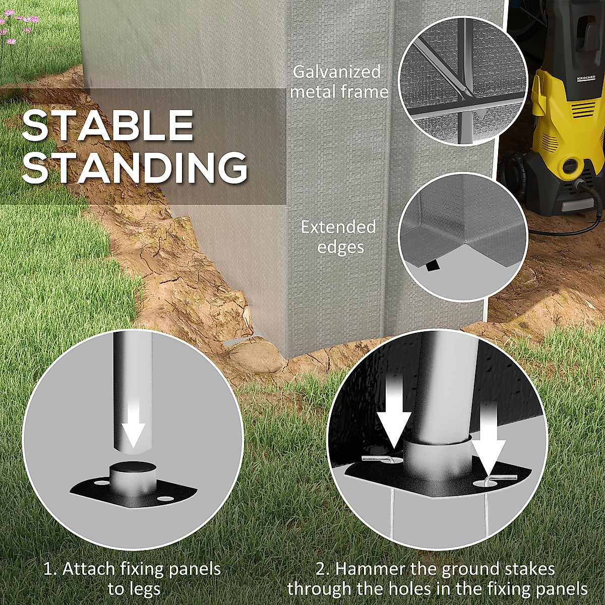 Outsunny 6' x 8' Garden Storage Tent with Galvanized Metal Frame, Waterproof Portable Shed, Heavy Duty Outdoor Shed for Bike, Motorcycle, Garden Tools - Gray