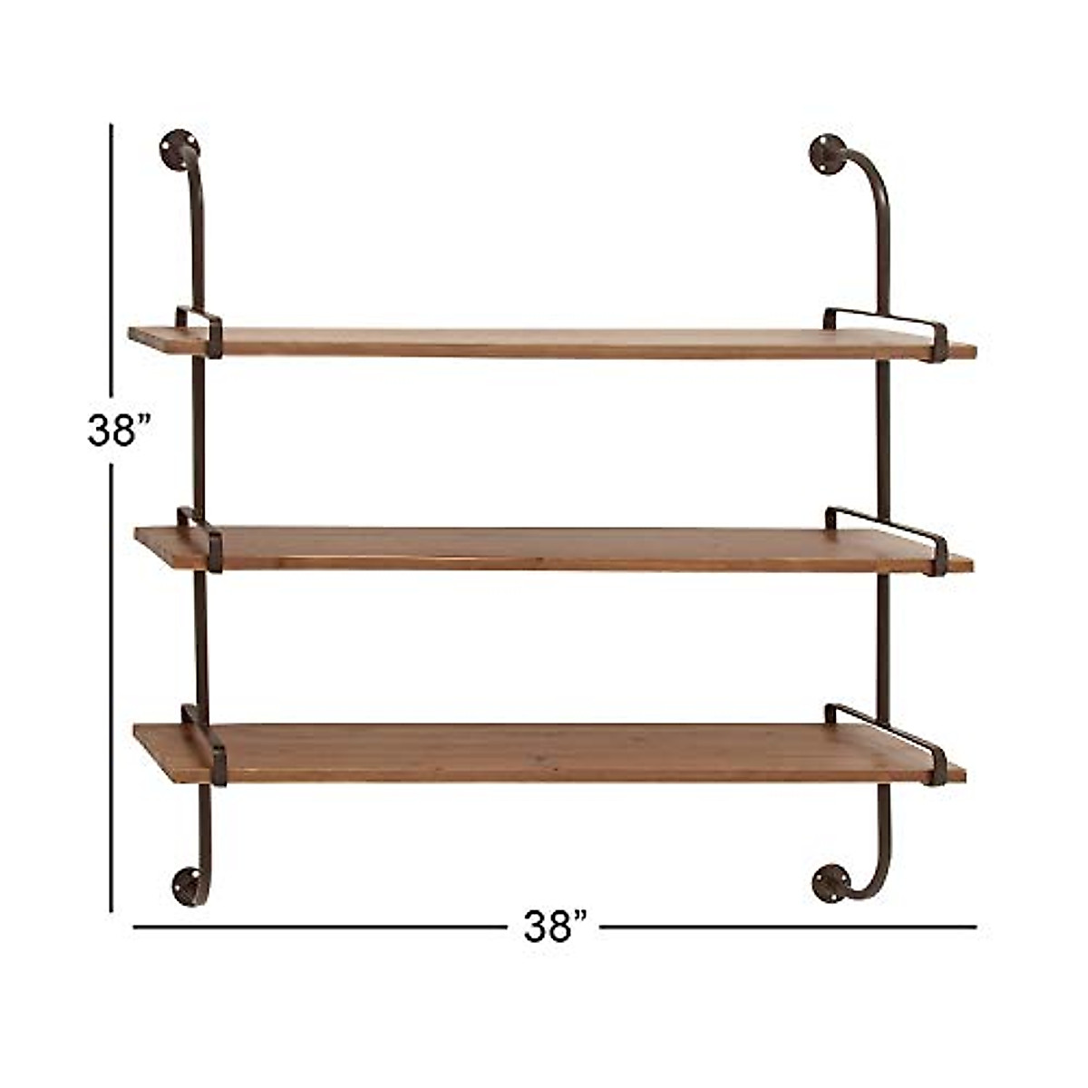Deco 79 Wood Wall Shelf with Metal Brackets, 38" x 9" x 38", Brown