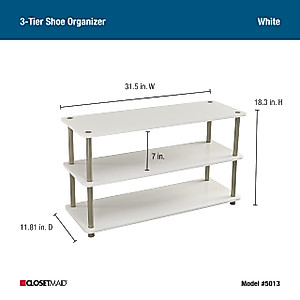 ClosetMaid 3-Tier Shelf Organizer Unit for Shoes, Accessories, Hats, Purses, Bags, in Entryway or Closet, Wood Shelves with Metal Frame, White