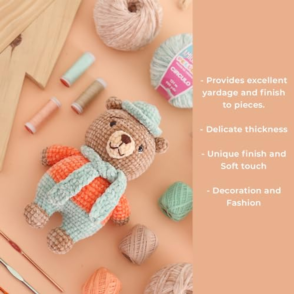 Circulo - Amigurumi Pelucia Yarn, Special Velvet Chenille Yarn for Amigurumi and Blanket, 144 yds, Worsted (8797 - Steel)