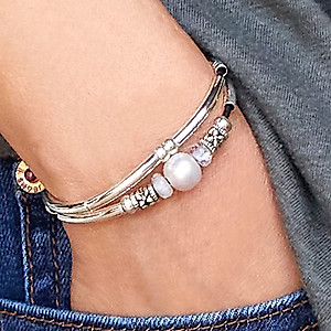 Lizzy James Crystal Water Adjustable 2 Natural Black Leather Strand Silver Bracelet with Pearl & Moonstone for Women