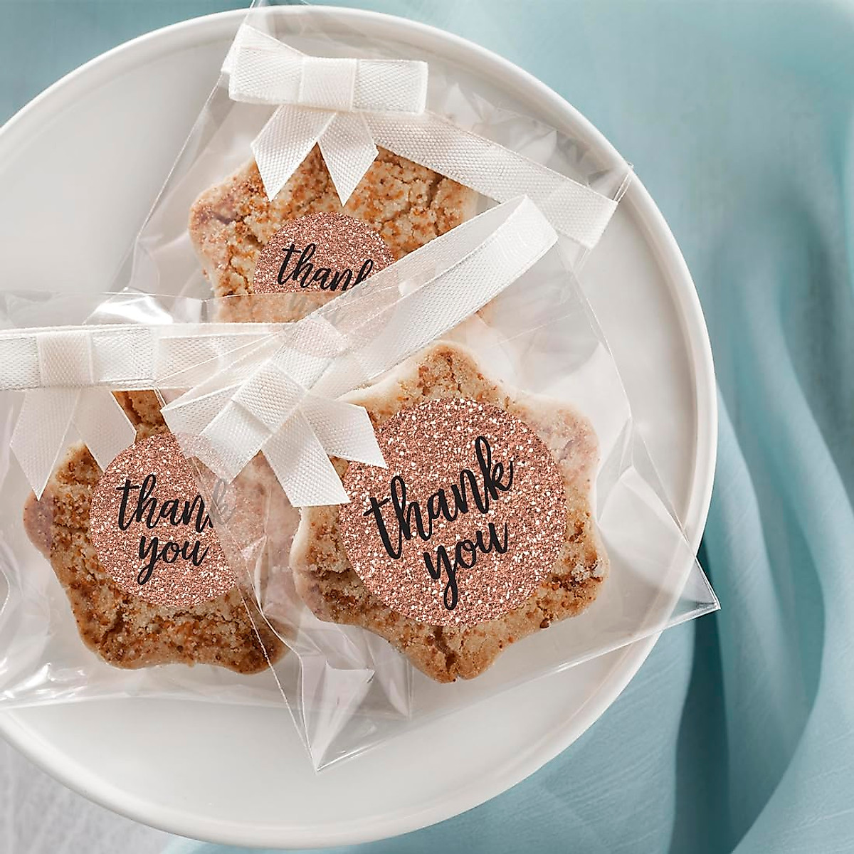 Andaz Press Round 2-inch Circle Label Stickers, Faux Rose Gold Glitter Script Style Black, Thank You, 40-Pack, Champagne Colored Wedding Baby Shower Birthday Decorations