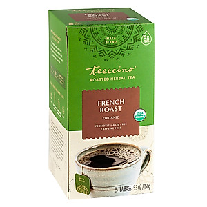 Teeccino French Roast Herbal Tea - Rich & Roasted Herbal Tea That’s Caffeine Free & Prebiotic for Natural Energy, Coffee Alternative, 25 Tea Bags