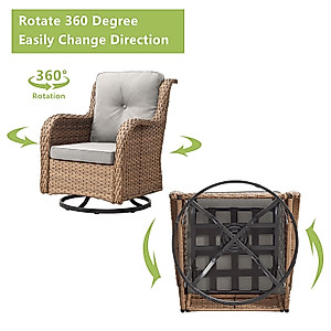 Rilyson Patio Furniture Swivel Chairs Set - 5 Piece Rattan Wicker Outdoor Sectional Conversation Sets with 2 Swivel Rocking Chairs,2 Ottomans and 1 Side Table for Porch Deck Garden(Yellow/Beige)