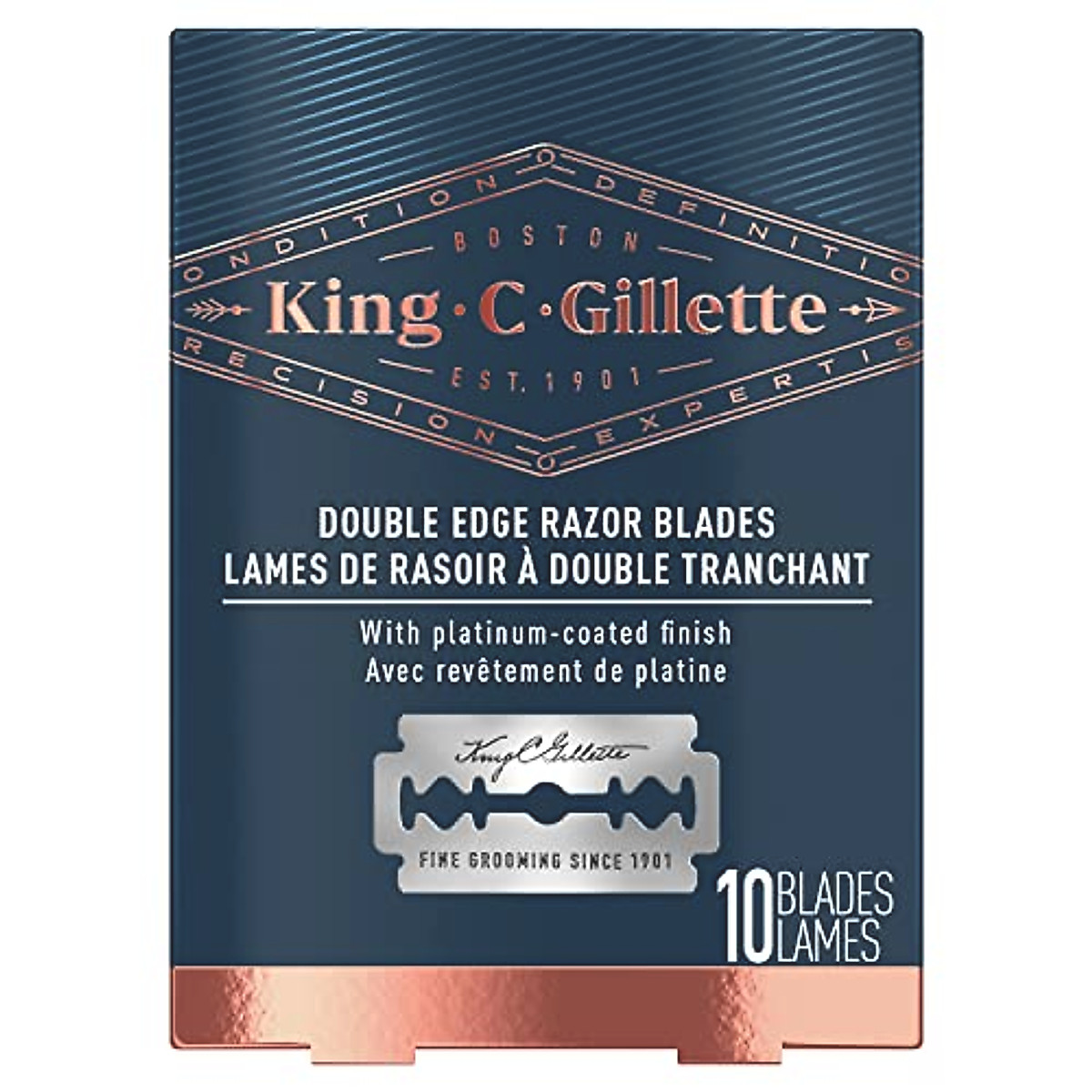 King C. Gillette Double Edge Safety Razor Blades 10 count, Stainless Steel Platinum Coated Blades